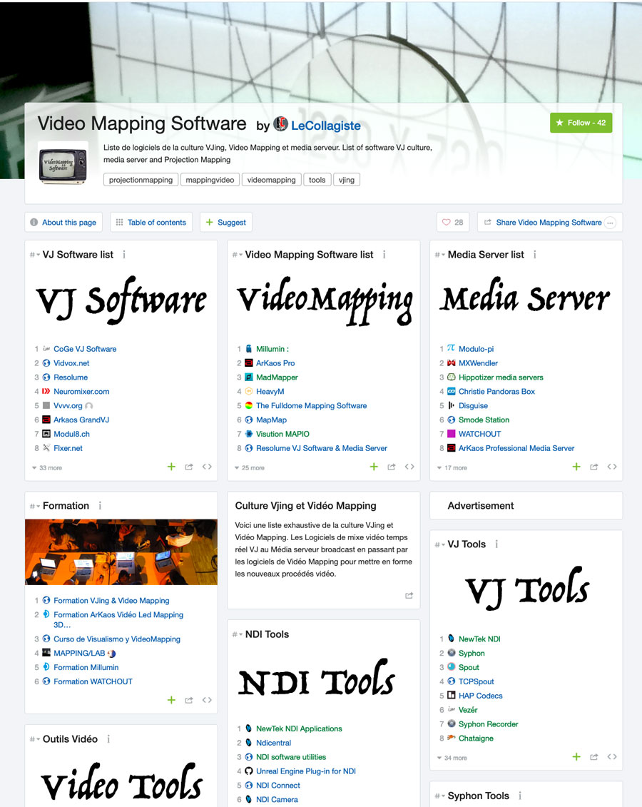 260 liens sur VideoMapping Software, liste de liens collaborative